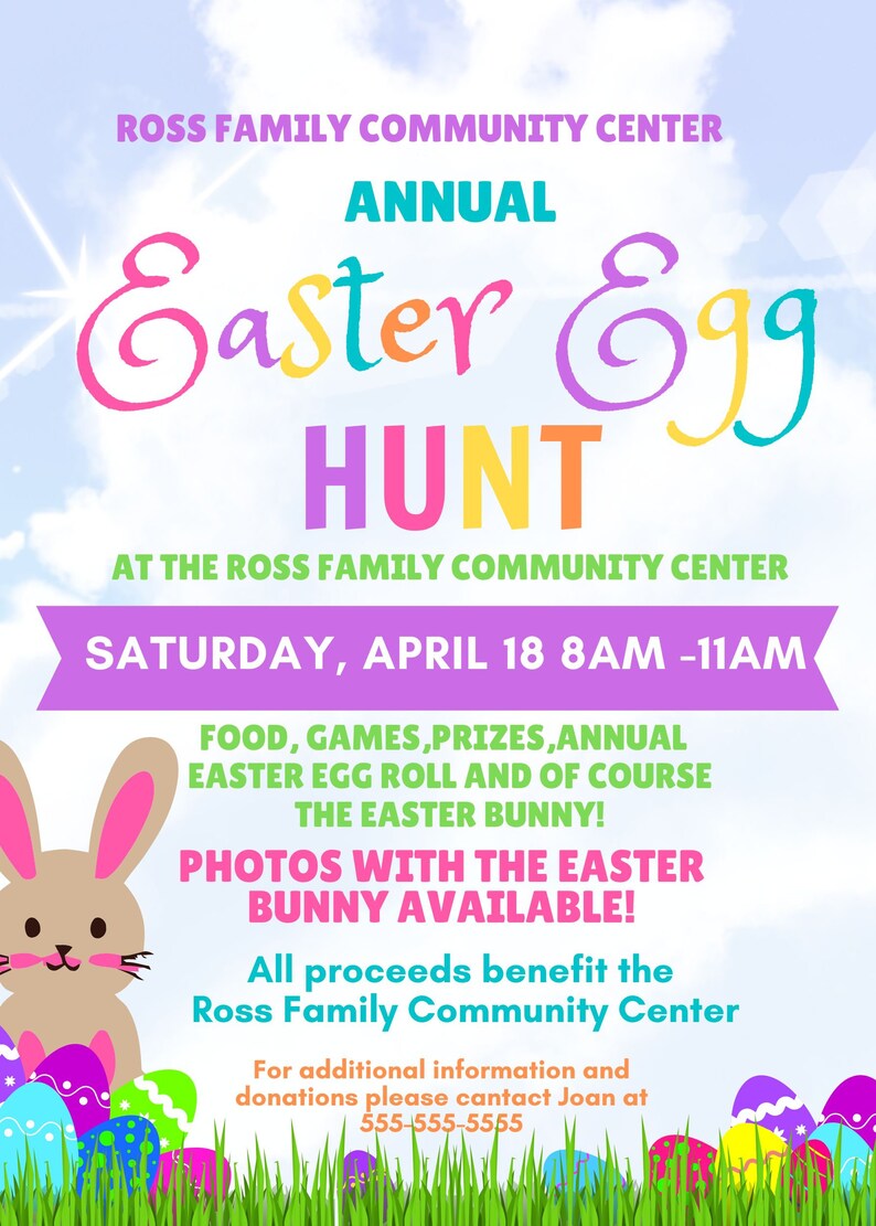 Easter Egg Hunt Flyer Easter Bunny Flyer Editable Easter - Etsy