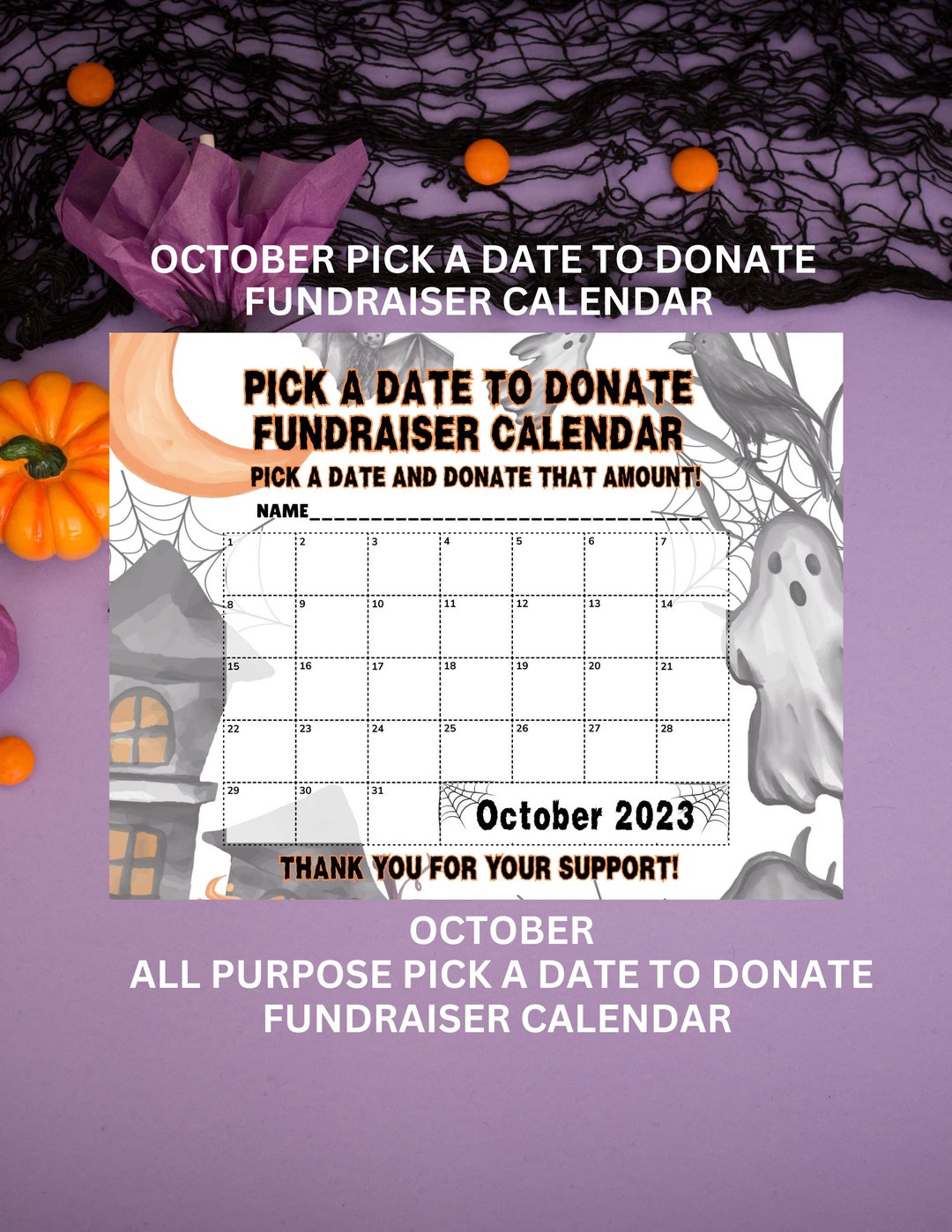 October Pick A Date Fundraiser, Pick a Date Printable, October ...
