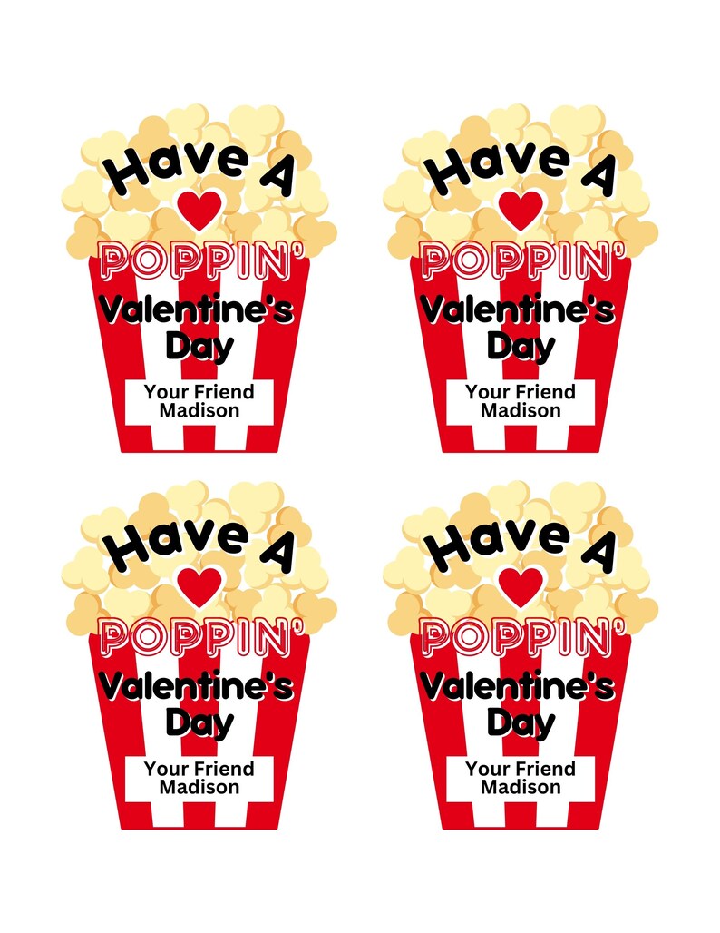 Editable Popcorn Valentine Tag, Popcorn Valentine Printable, Valentine ...
