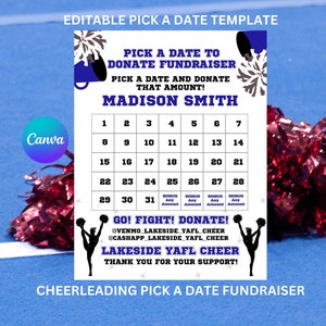 Editable Cheerleading Calendar Fundraiser, Pick a Date to Donate ...