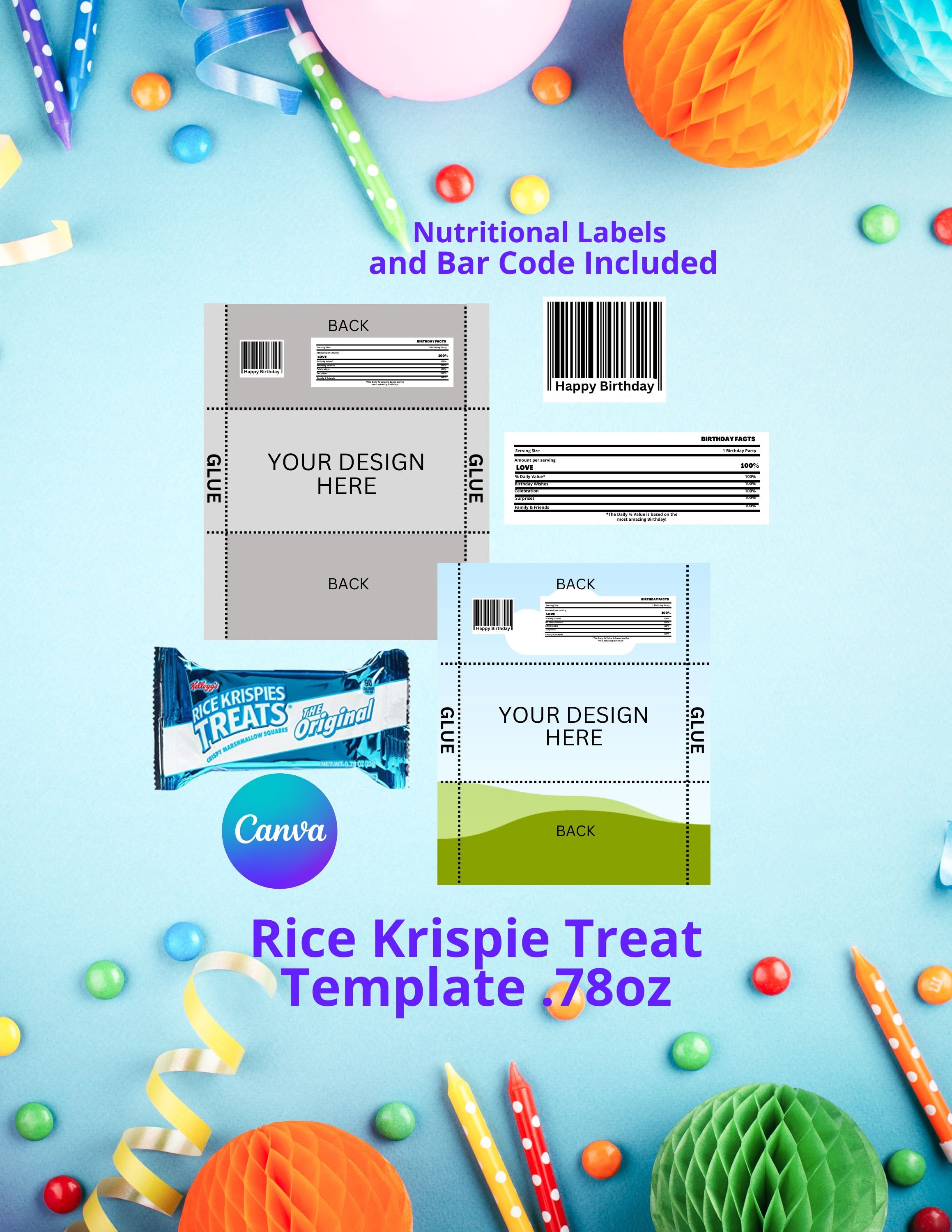 Blank Rice Krispy Treat Label Template Rice Krispy Treat - Etsy UK