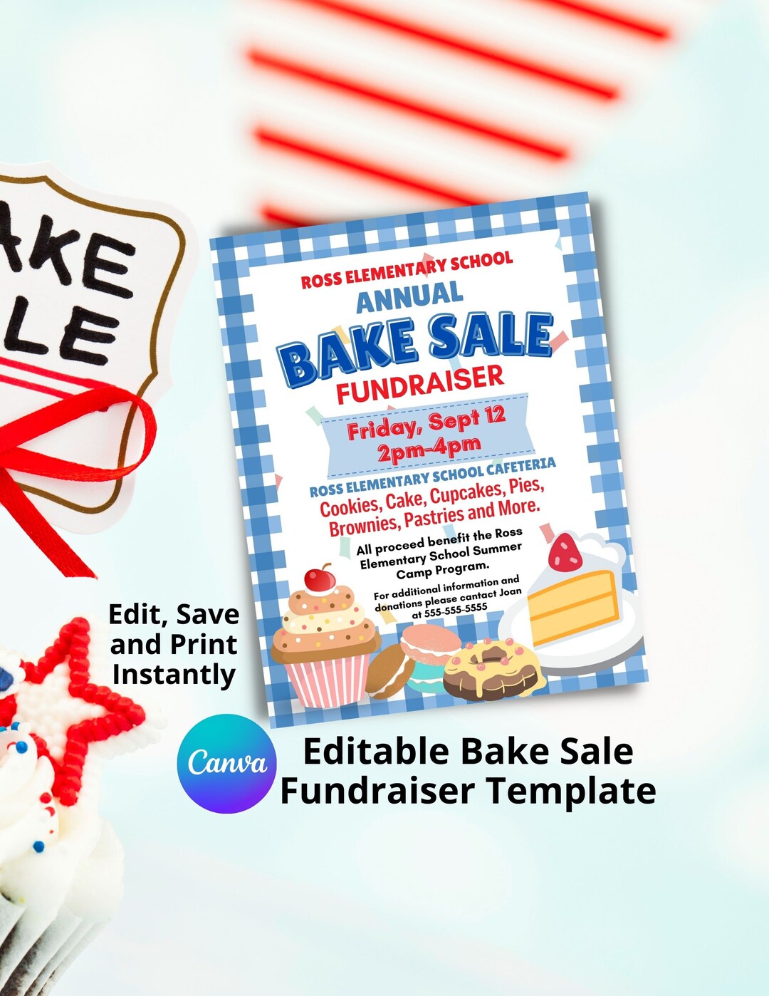 Bake Sale Flyer, School Fundraiser Flyer, Editable Bake Sale Template ...
