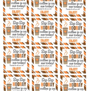 Appreciation Tag, Sip Sip Hooray Tag, Coffee Gift Tag, Editable Coffee ...