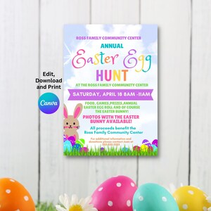 Easter Egg Hunt Flyer, Easter Bunny Flyer, Editable Easter Flyer ...