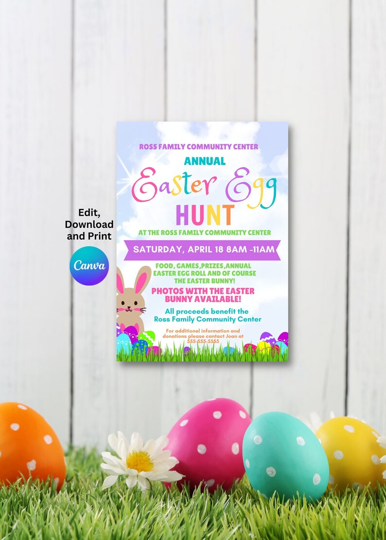 Easter Egg Hunt Flyer Easter Bunny Flyer Editable Easter - Etsy