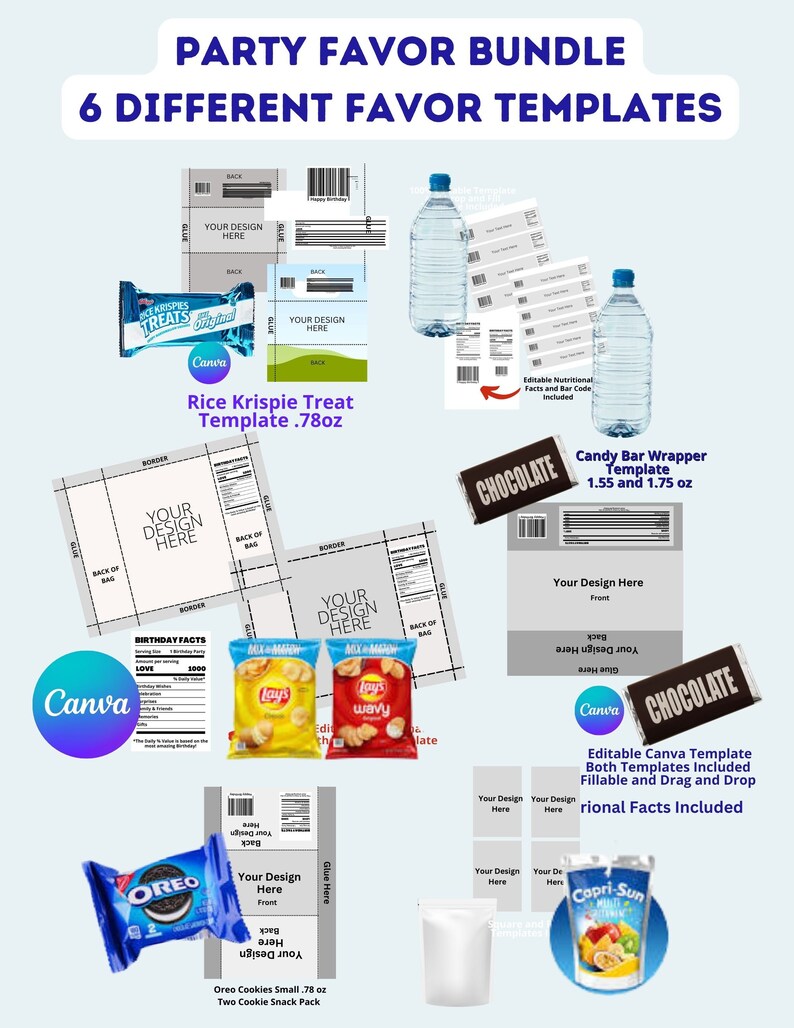 Party Favor Template Bundle Party Favor Bundle Editable Chip - Etsy