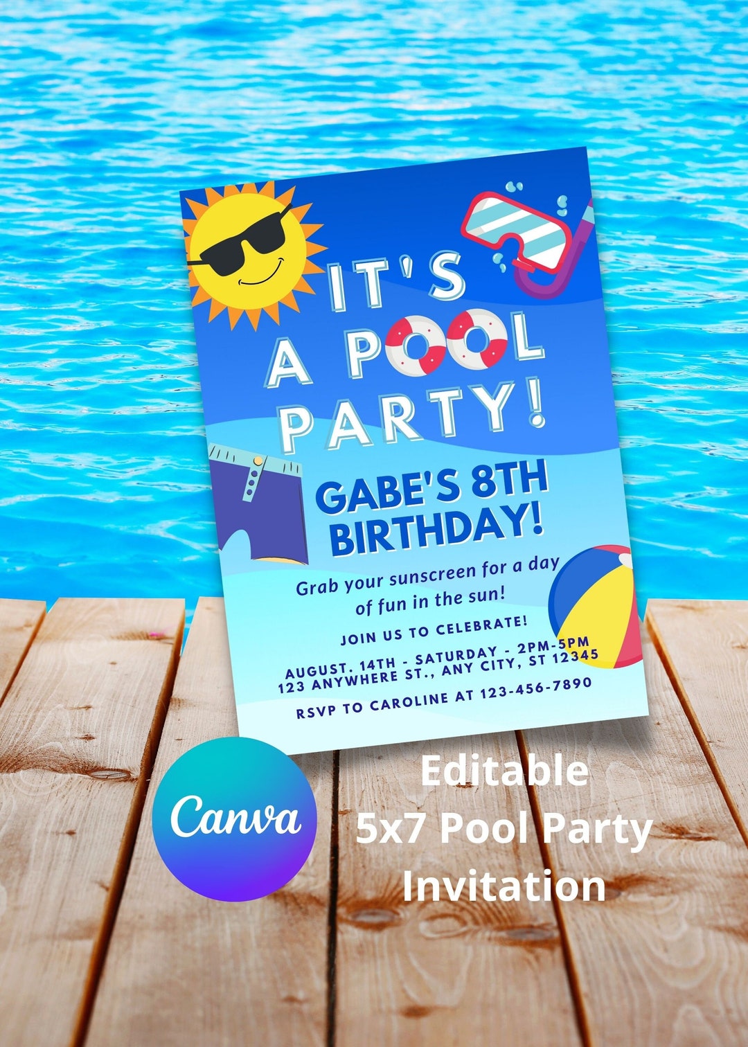 Pool Party Invitation, Kids Pool Party Invitation, Pool Party ...