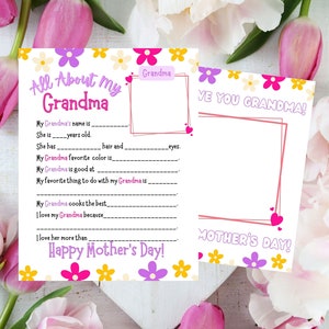 All About Grandma, All About My Grandma, Mothers Day Gift, All About My ...