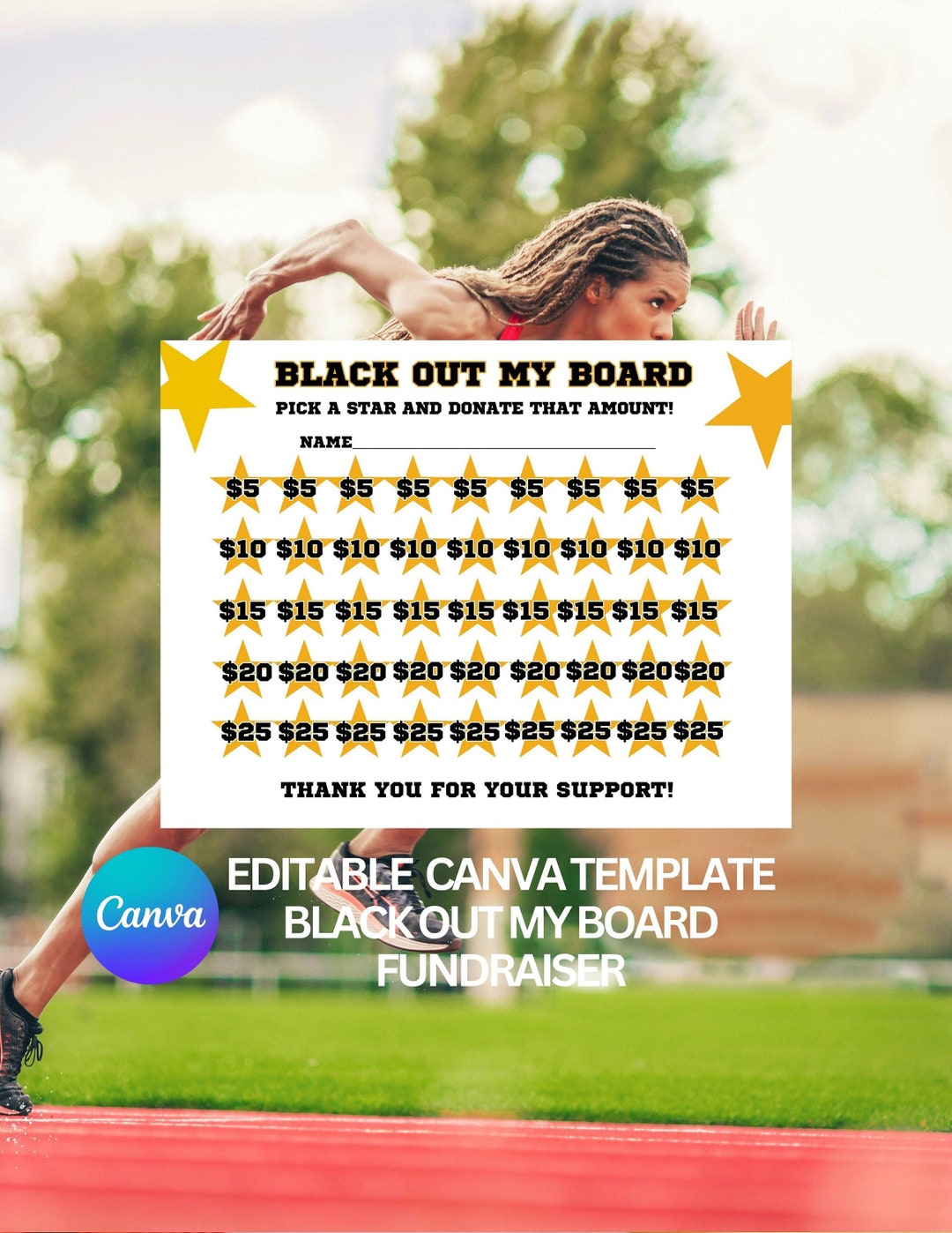 Editable Black Out My Board, Black Out My Board Fundraiser, Star Black ...