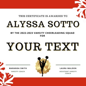 Cheerleading Award Certificate, End of Season Cheerleading Award ...