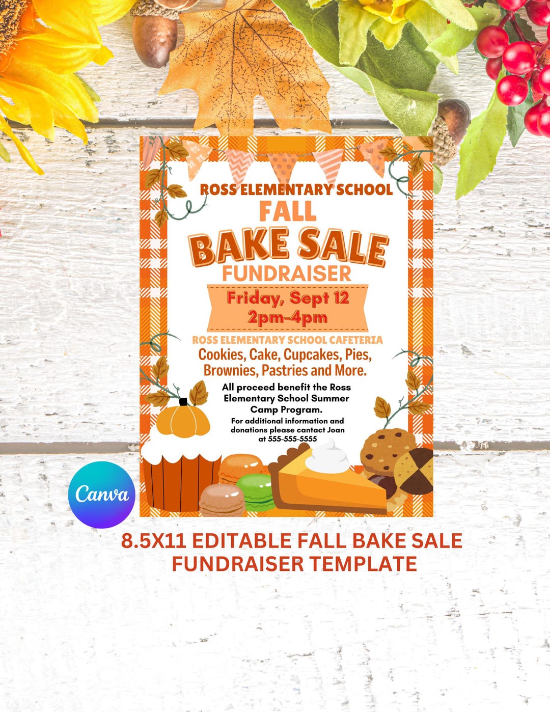 Fall Bake Flyer Template, Editable School Fundraiser (8.5x11) (canva ...