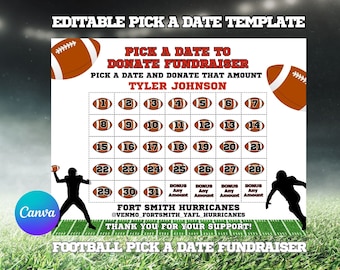 Editable Football Calendar Fundraiser, Football Pick a Date to Donate ...