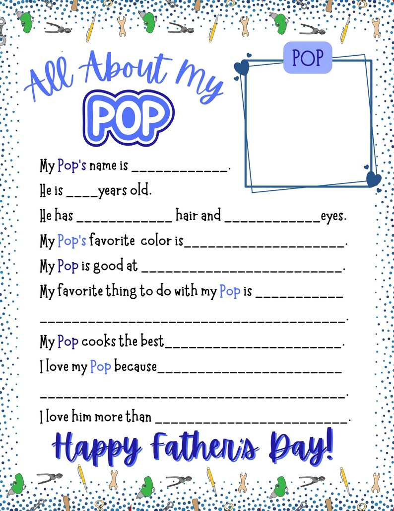 All About Pop, Fathers Day Gift, All About My Pop Printable, Fathers ...
