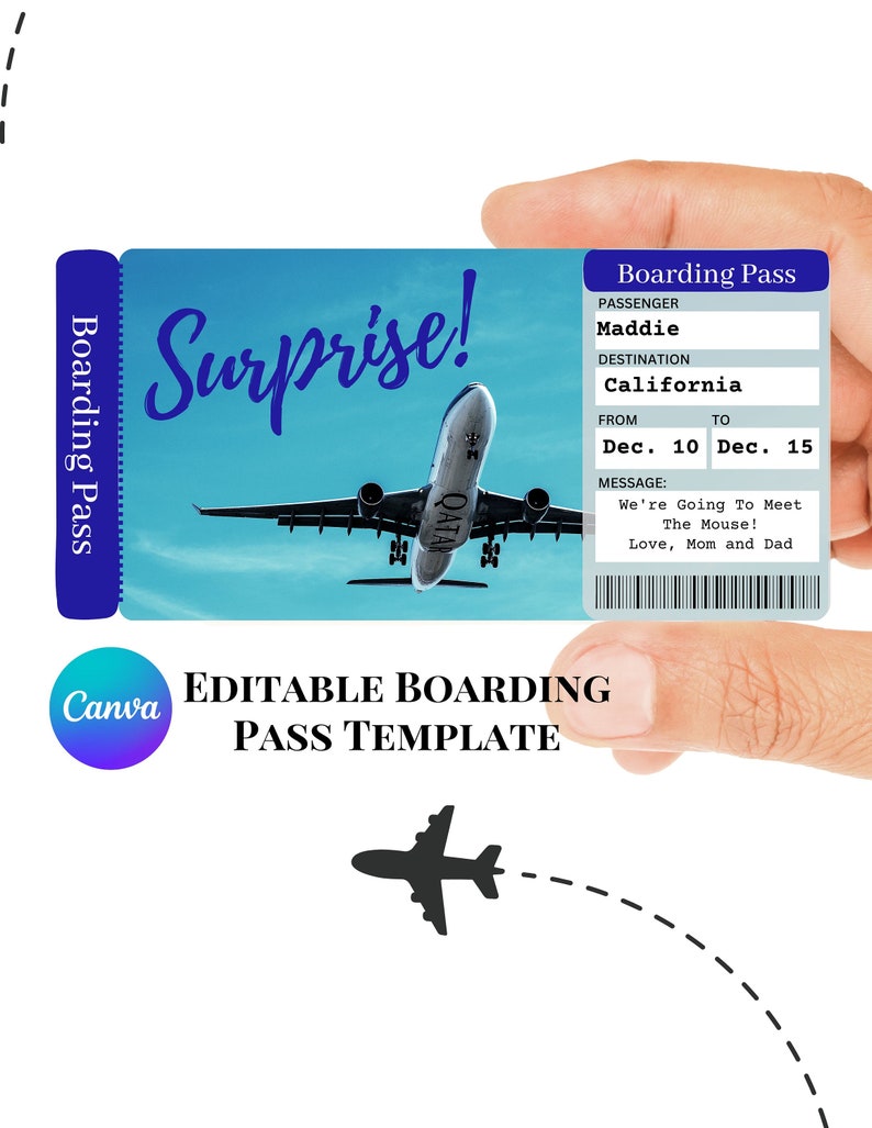 Editable Boarding Pass Template Printable Airplane Ticket - Etsy