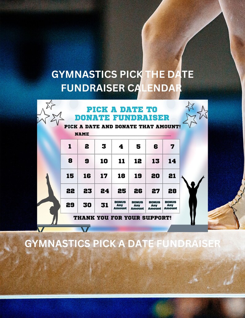 Gymnastics Calendar Fundraiser, Pick a Date Printable (PDF) - Etsy