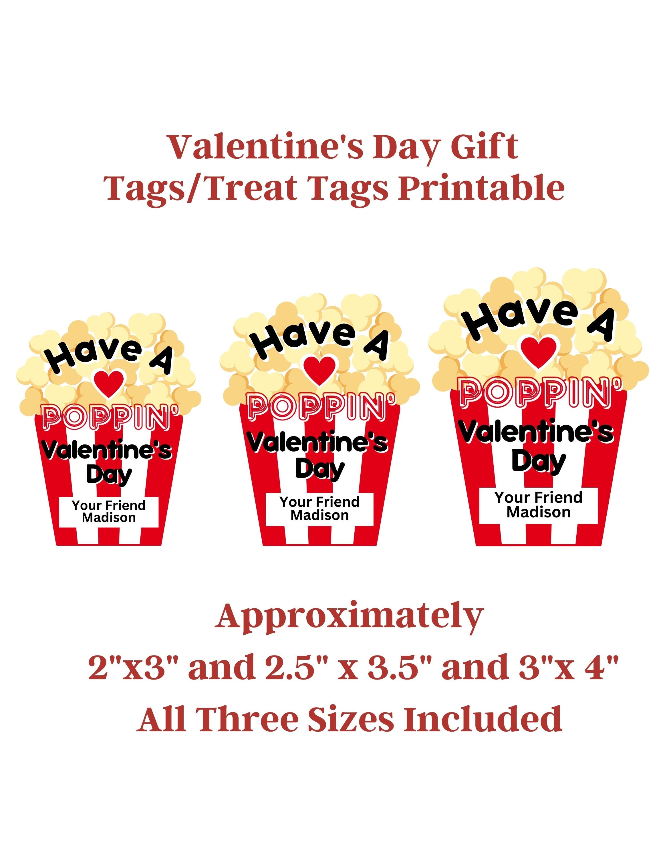 Editable Popcorn Valentine Tag, Popcorn Valentine Printable, Valentine ...