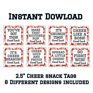 Cheer Tag, Cheer Treat Tags, Good Luck Cheer Tag, Cheerleading Snack ...