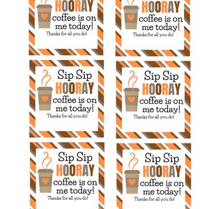 Appreciation Tag, Sip Sip Hooray Tag, Coffee Gift Tag, Editable Coffee ...