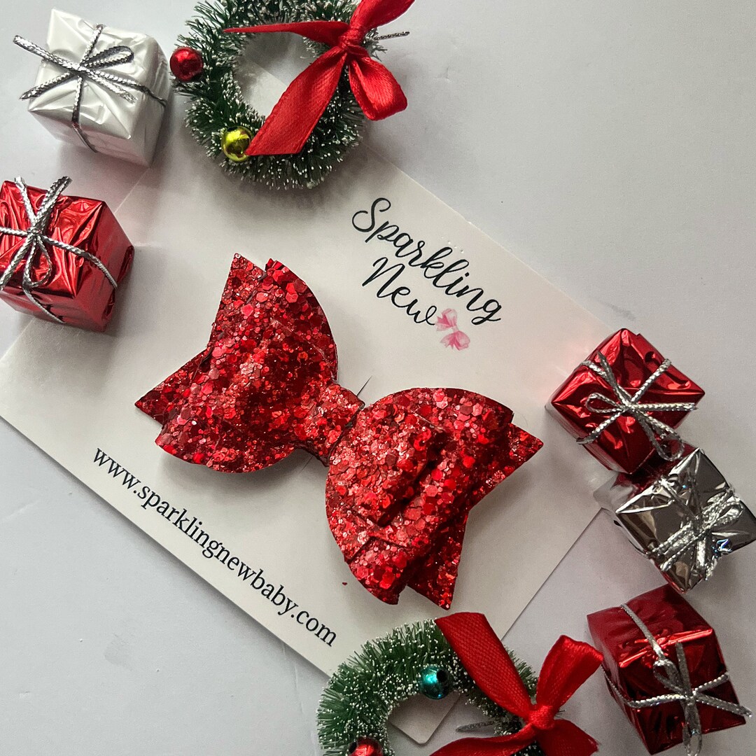 Christmas Hair Bow Glitter Holiday Hair Clip Christmas Hair - Etsy