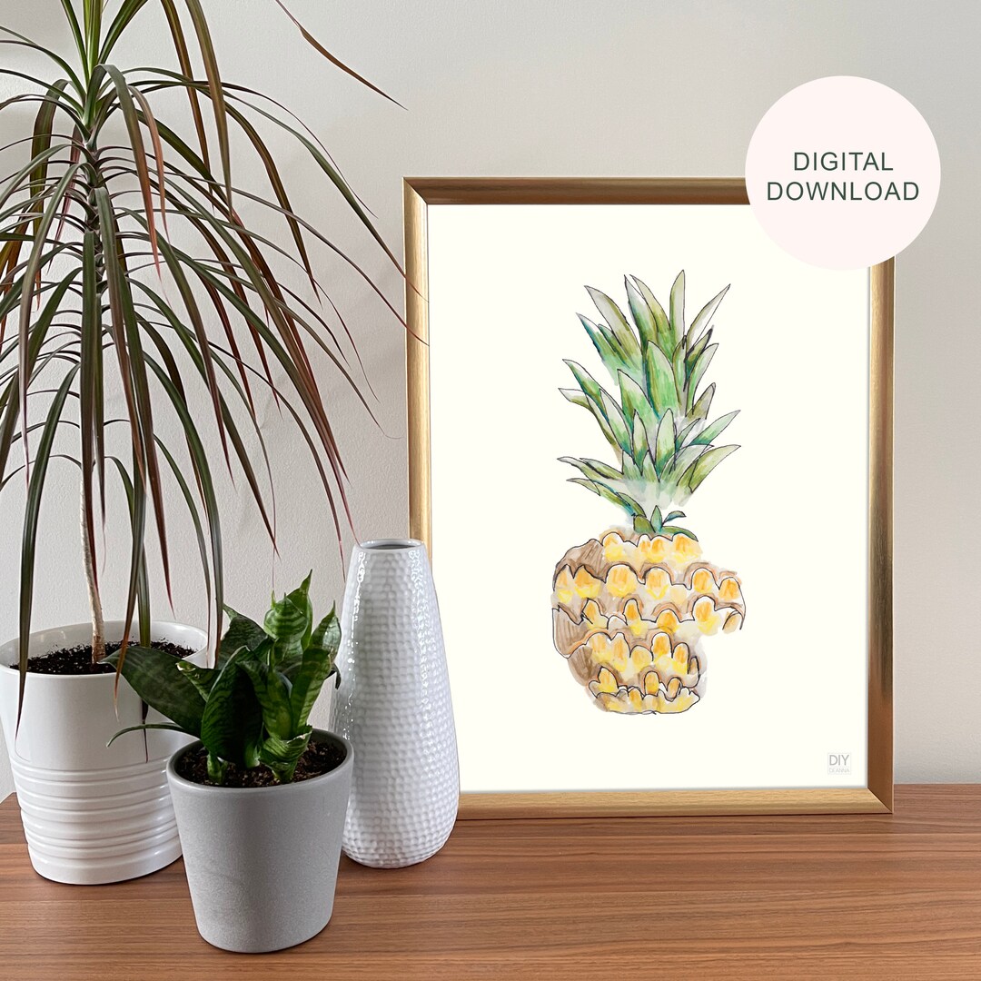 Pineapple Watercolor Art Print: Tropical Fruit Graphic (digital ...