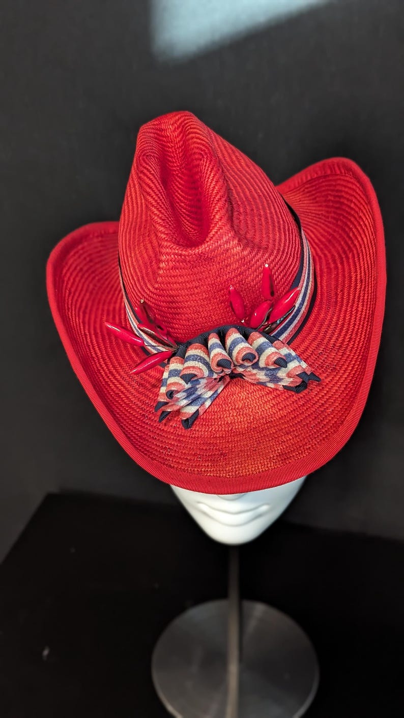 Miniature Red Cowboy Hat Straw Fascinator - Etsy