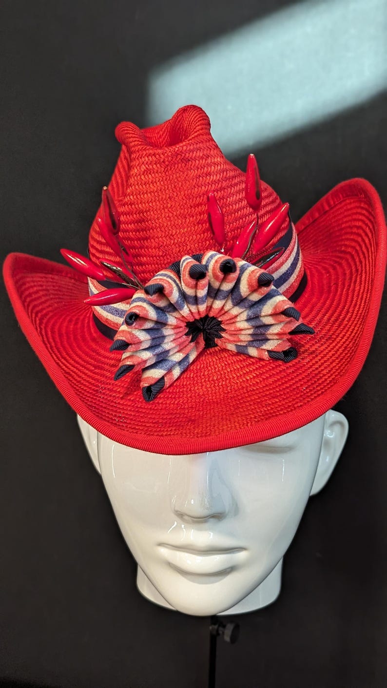 Miniature Red Cowboy Hat Straw Fascinator - Etsy