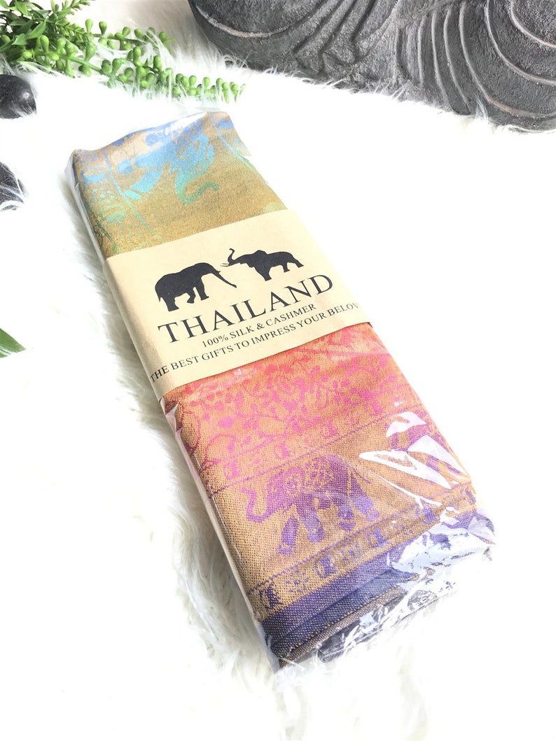 Thai Handmade Colorful Elephant Pattern Scarf Thai Silk Scarf | Etsy