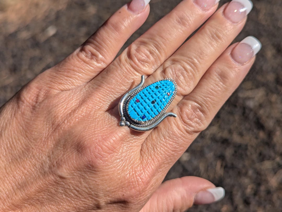 Zuni Corn Ring, Turquoise Sterling Silver Native American Handmade ...