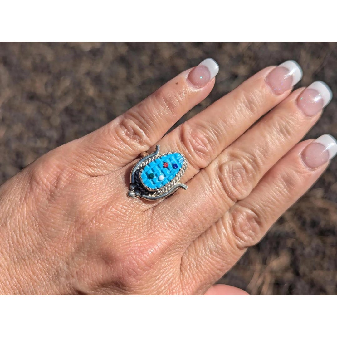 Zuni Corn Ring, Turquoise Sterling Silver Native Am Handmade Jewelry Sz ...