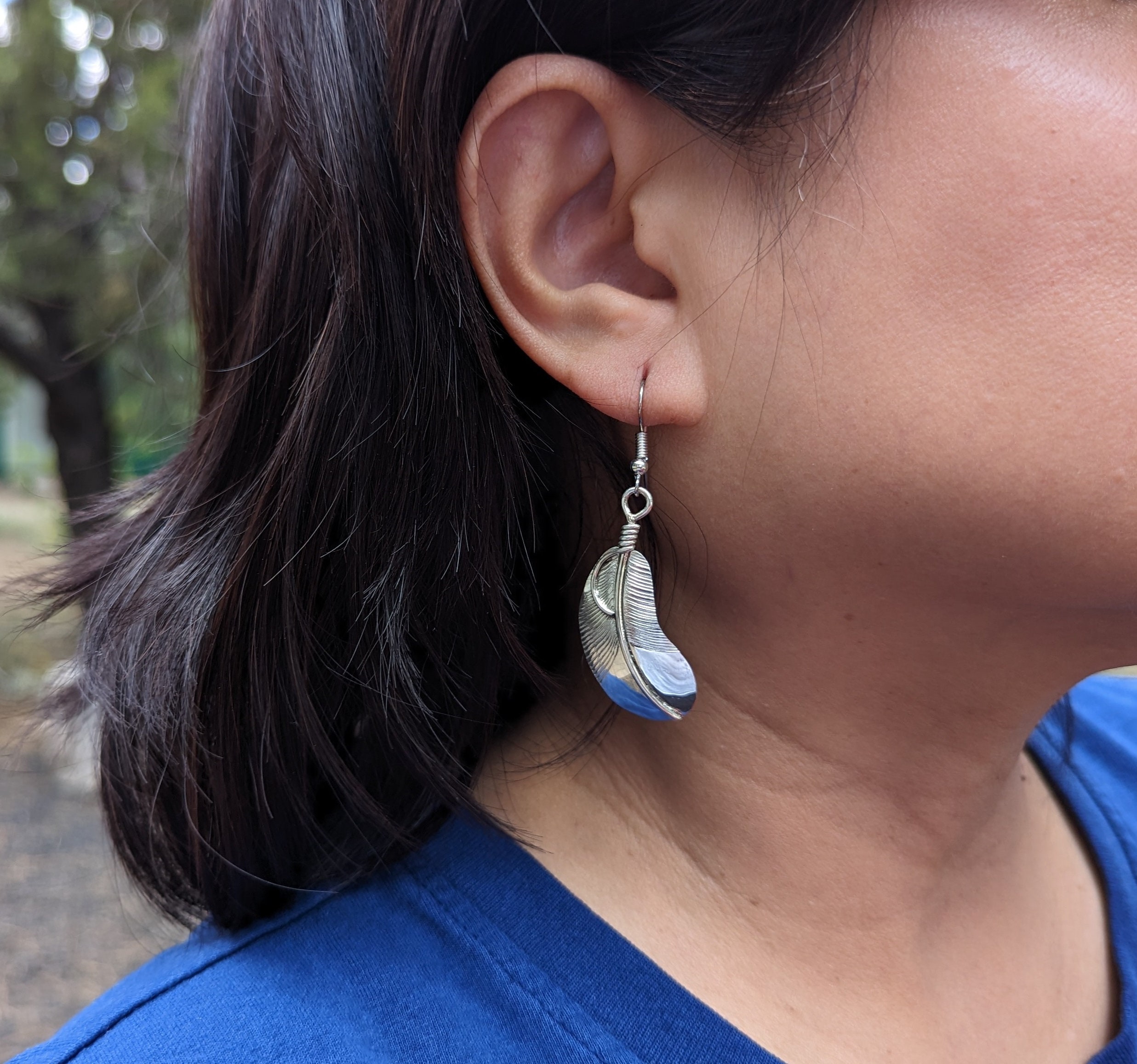 Navajo Dangle Feather Earrings Native American Handmade Jewelry Signed ...