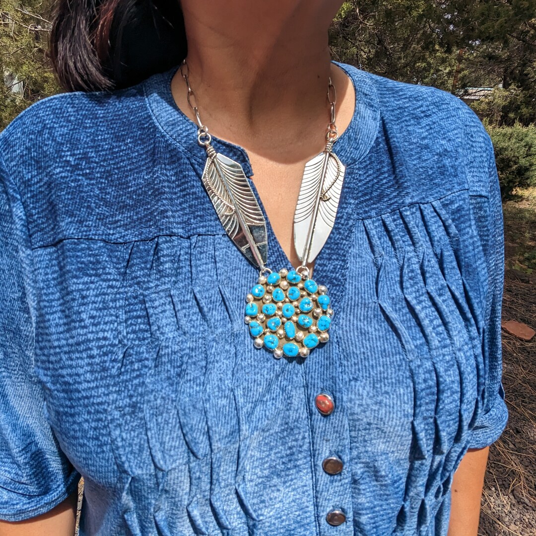Native American Chain Necklace Handmade Cluster Turquoise Twin Large ...