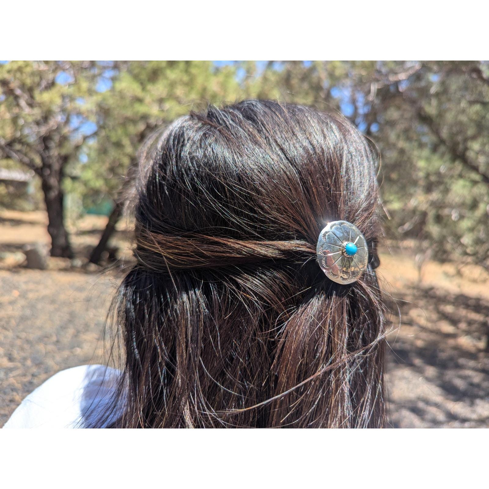Native American Hair Accessory Elastic Tie Navajo Turquoise Handmade ...