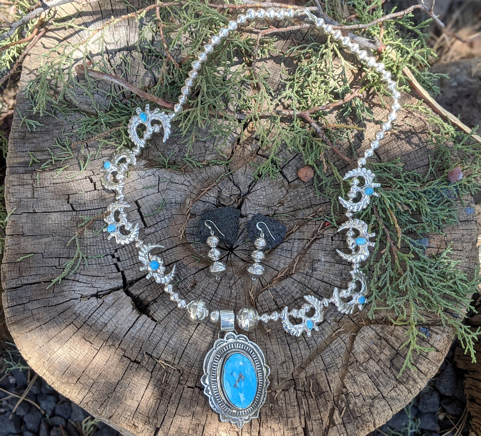 Conjunto vintage de collar y pendientes de turquesa en plata de ley ...