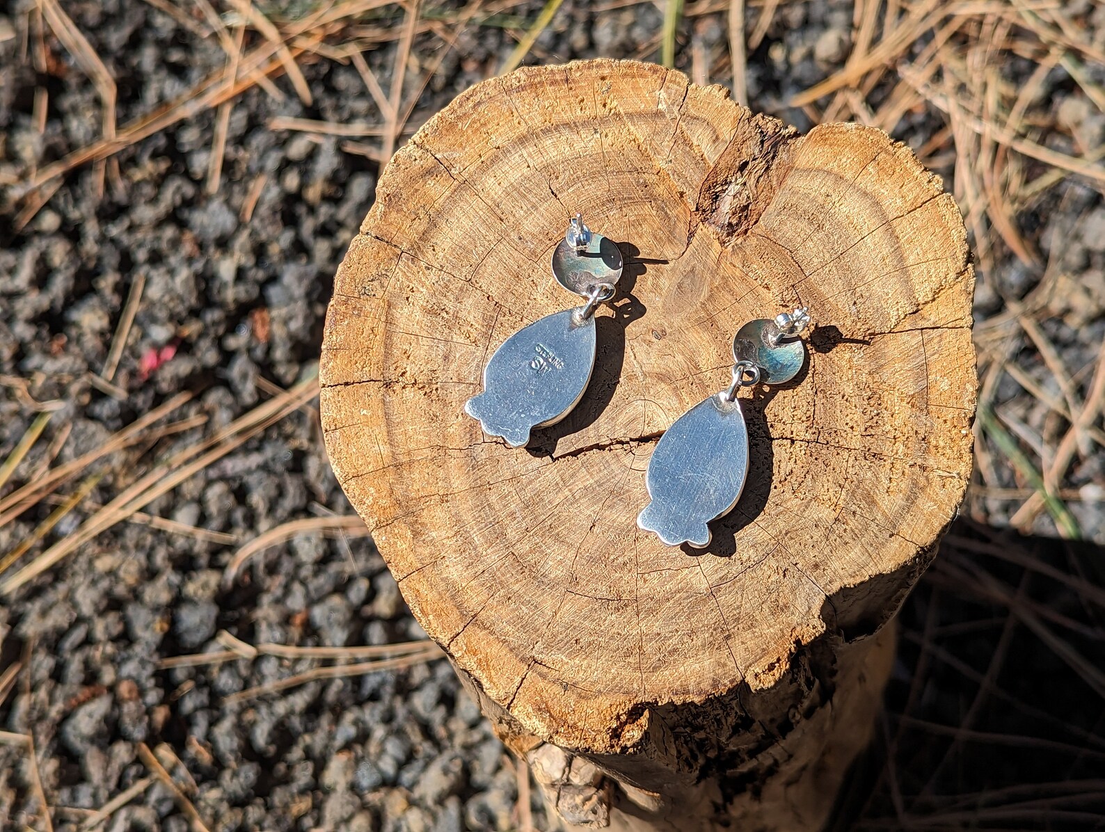 Navajo Women's 2-part Dangle Earrings Stone Setting Sterling Silver ...