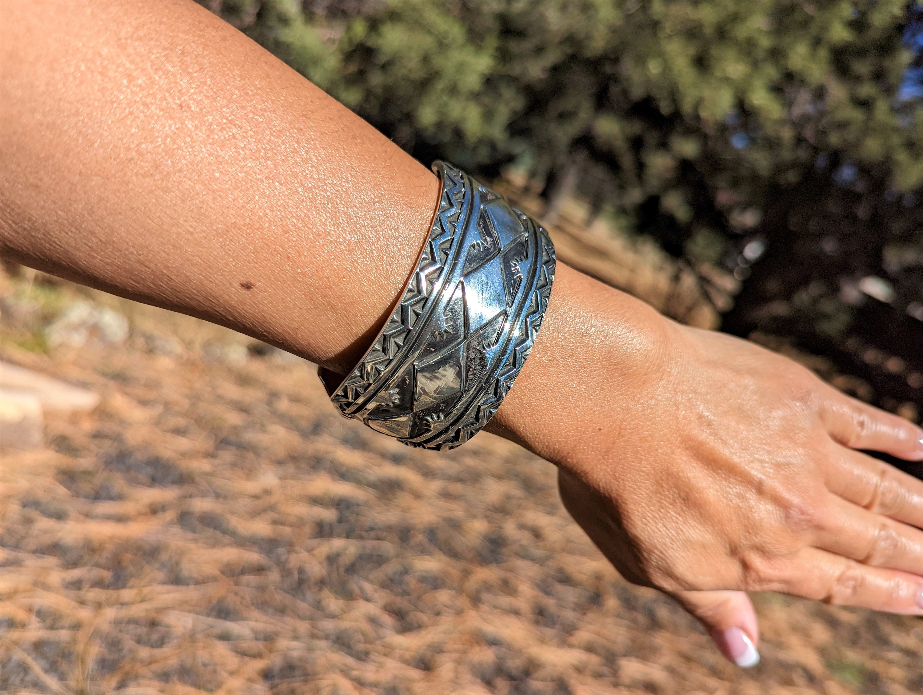 Navajo Bracelet Overlay Tribal Extra Heavy Sterling Silver - Etsy