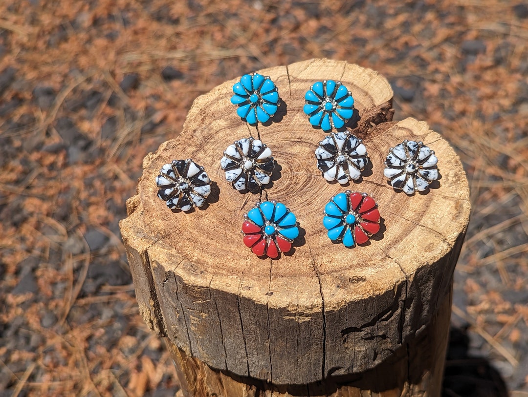 Native American Floral Cluster Composite Earrings Navajo Handmade ...