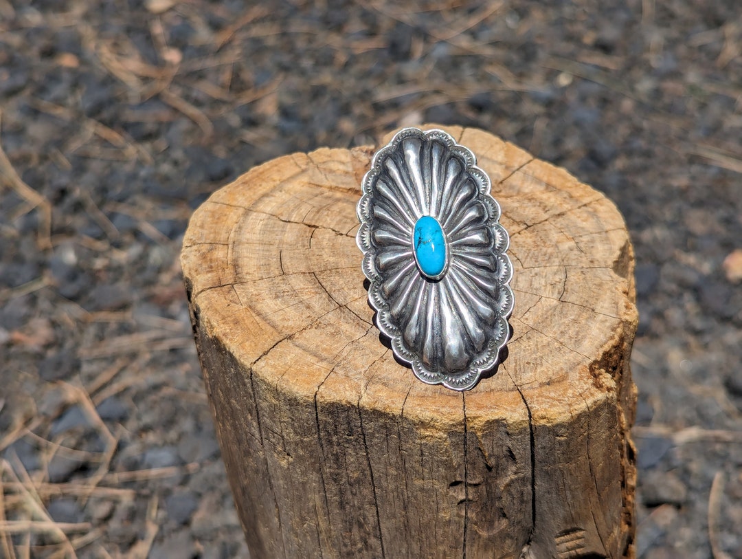 Navajo Concho Ring Kingman Turquoise Sterling Silver Native American ...