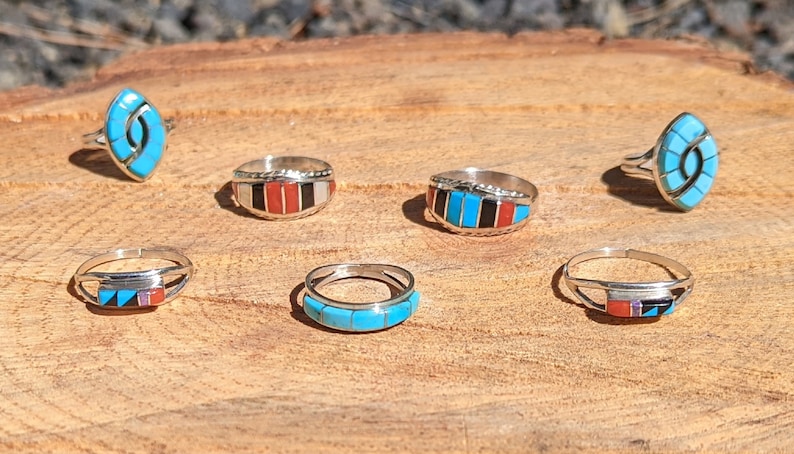 Zuni Rings Sterling Silver Multi-stones Inlay Handmade Native - Etsy
