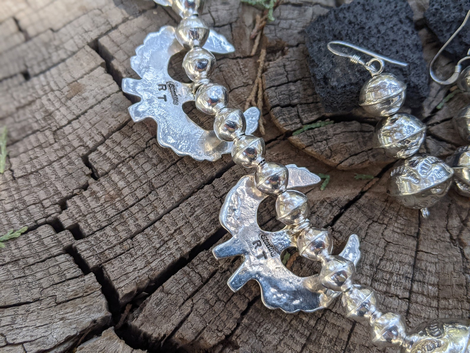 Conjunto vintage de collar y pendientes de turquesa en plata de ley ...