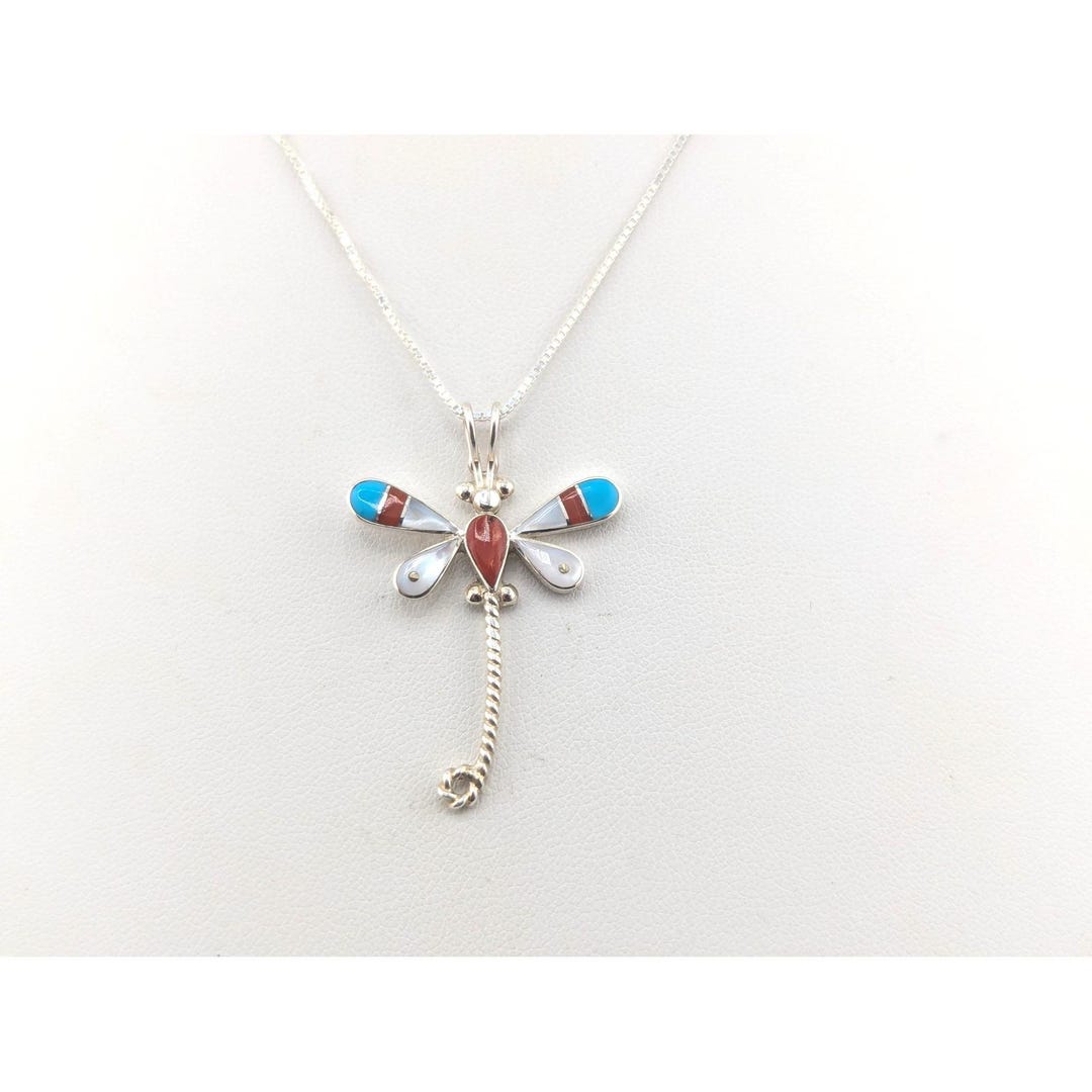 Handcrafted Native American Dragonfly Zuni Inlay Necklace Pendant ...