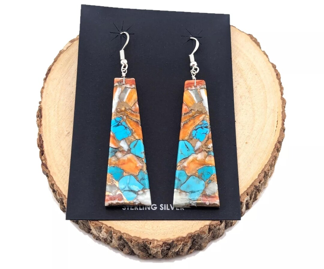 Navajo Handmade Earrings Natural Stone Slab Native American Jewelry NA ...