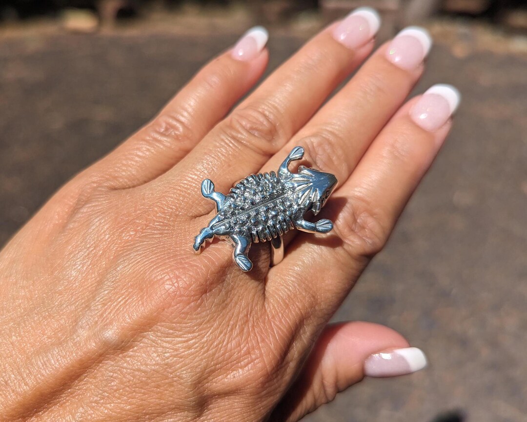 Genuine Navajo Horned Toad Ring Adjustable Coiled Band Sterling Silver ...