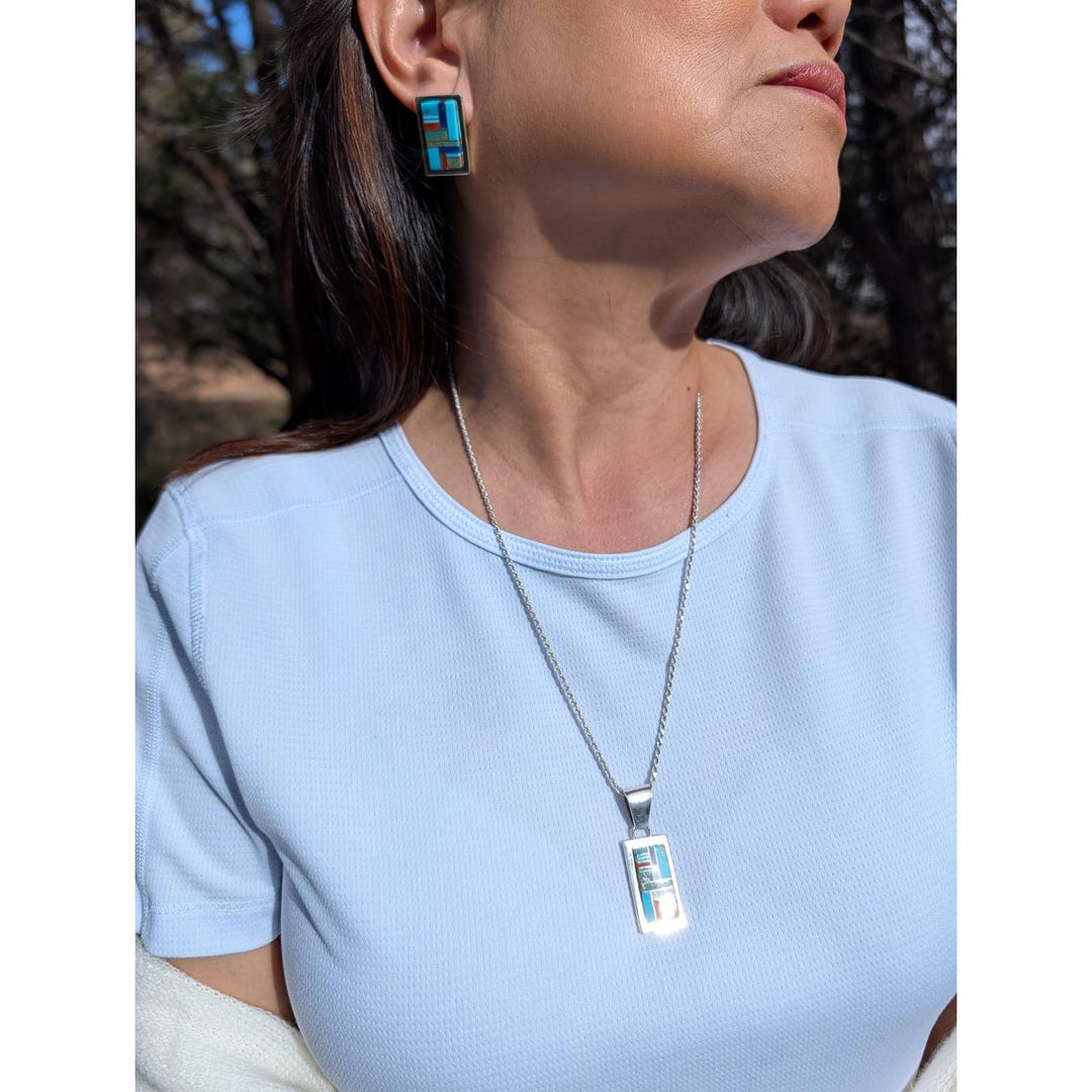 Authentic Patricia Becenti Navajo Inlay Necklace & Earring Set Mosaic ...