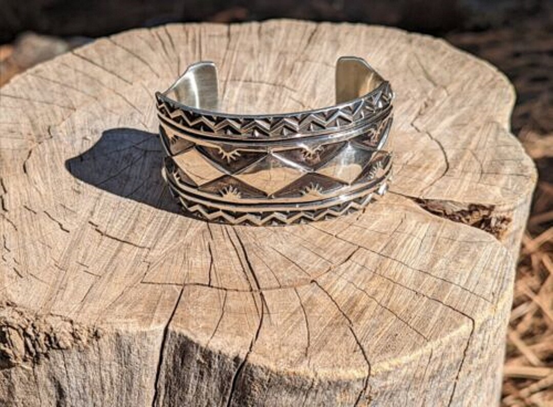 Navajo Bracelet Overlay Tribal Extra Heavy Sterling Silver Cuff, Signed ...