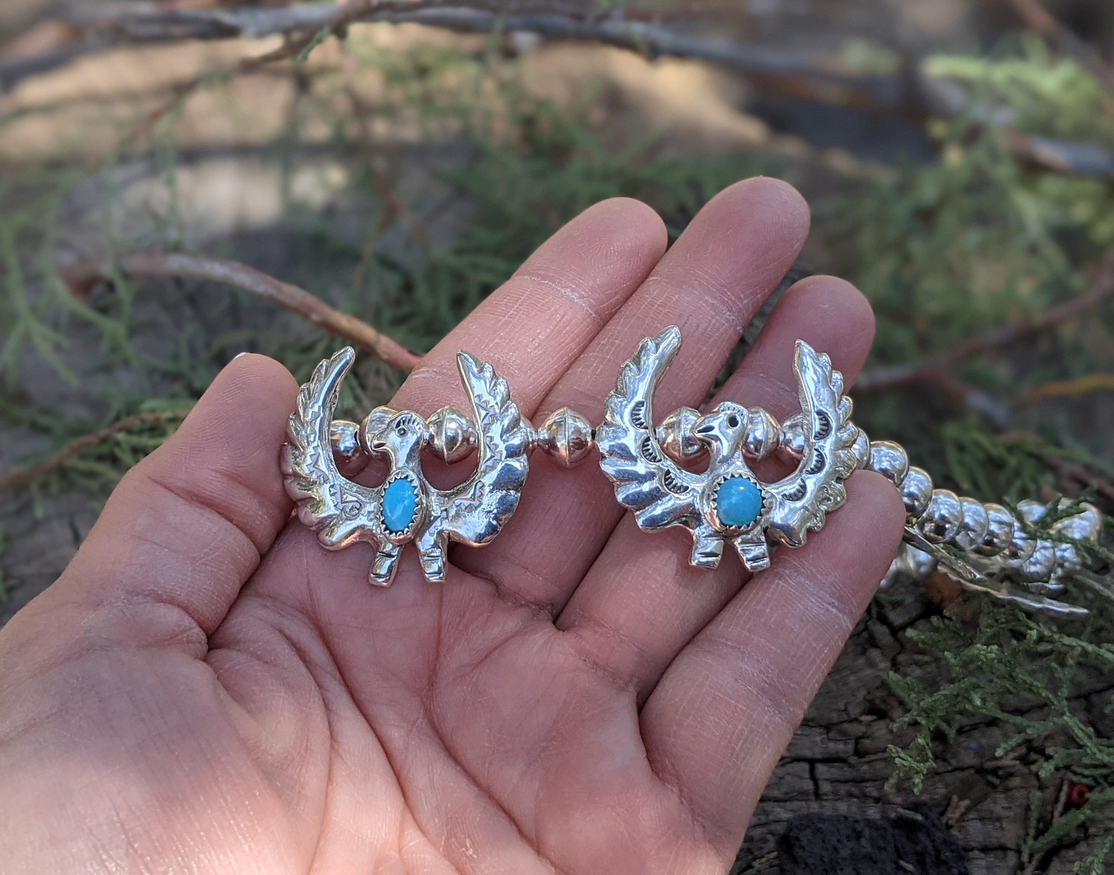 Conjunto vintage de collar y pendientes de turquesa en plata de ley ...