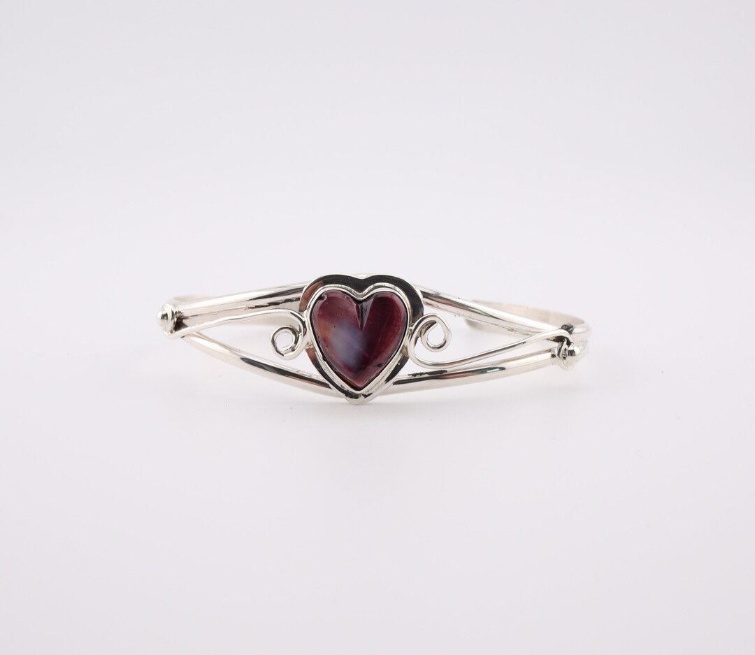 Navajo Bracelet Heart Purple Spiny Oyster Sterling Silver Cuff Signed ...