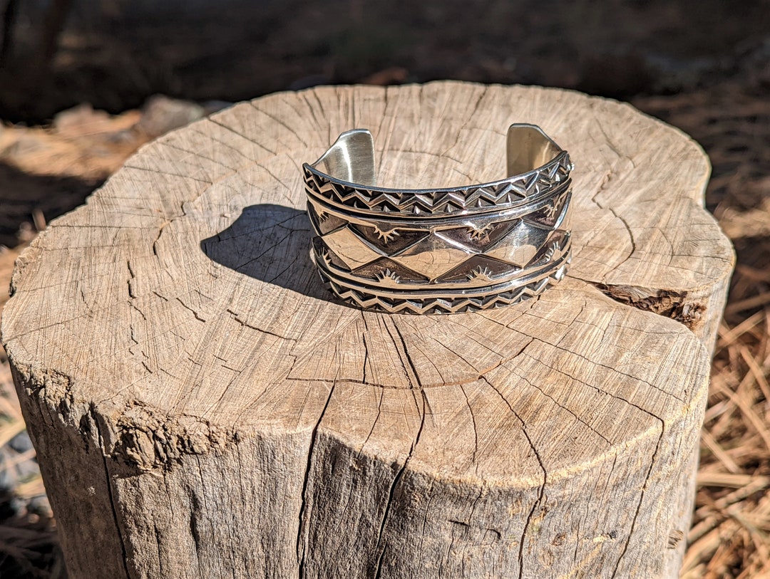 Navajo Bracelet Overlay Tribal Extra Heavy Sterling Silver - Etsy