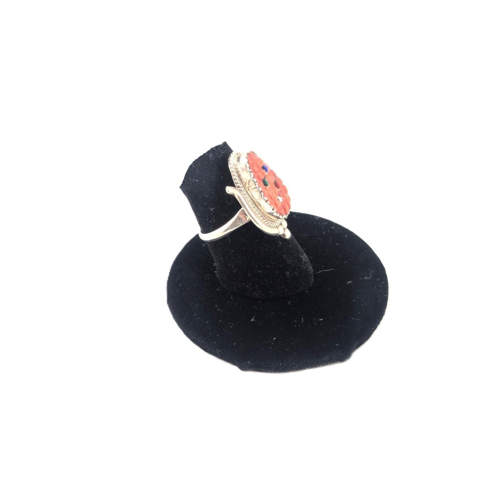 Zuni Corn Ring Red Spiny Oyster Sterling Silver Native Am Jewelry Sz 6 ...
