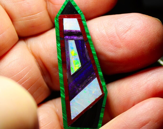MULTI-GEMSTONE INTARSIA –australian White Opal/royal Azel Sugalite ...