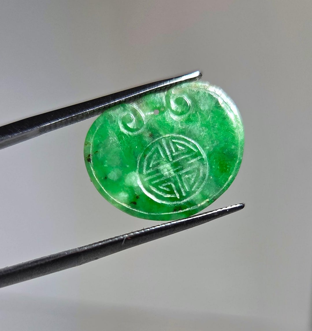 BURMA JADEITE JADE Talisman 18 X 14 Mm Top Drilled Good Luck Charm With ...